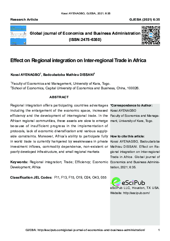 (PDF) Effect on Regional integration on Inter-regional Trade in Africa