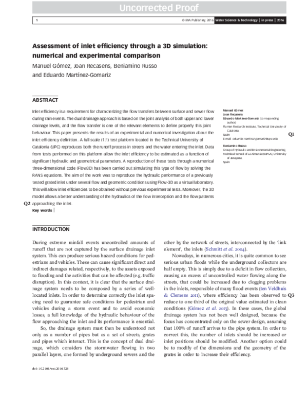 Pdf Assessment Of Inlet Efficiency Through A 3d Simulation Numerical And Experimental Comparison