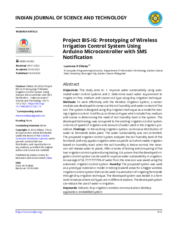 Pdf Project Bis Ig Prototyping Of Wireless Irrigation Control System Using Arduino