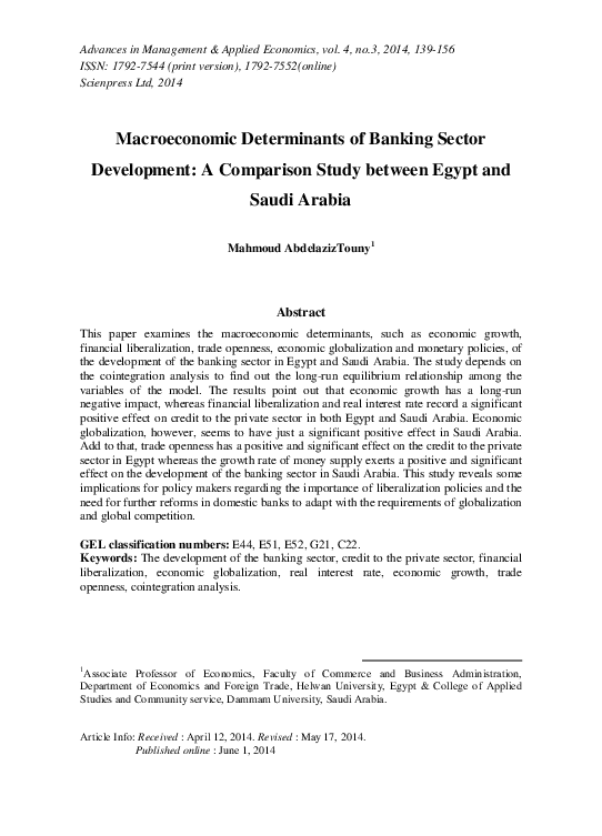 (PDF) Macroeconomic Determinants of Banking Sector Development: A ...
