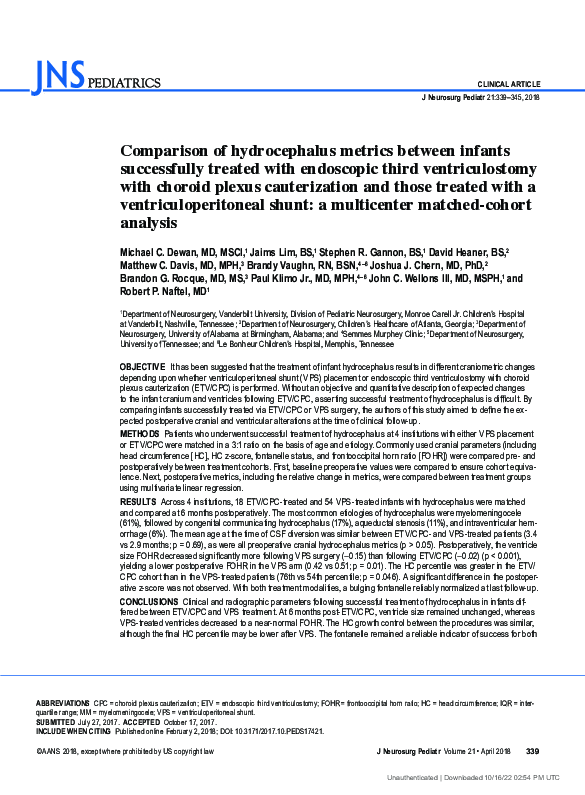 Pdf Endoscopic Third Ventriculostomy With Choroid Plexus