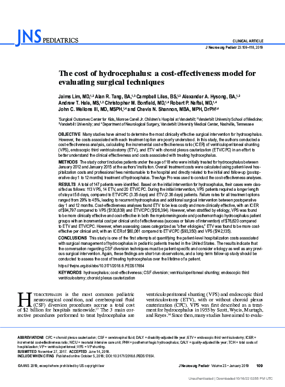 (PDF) The cost of hydrocephalus: a cost-effectiveness model for ...