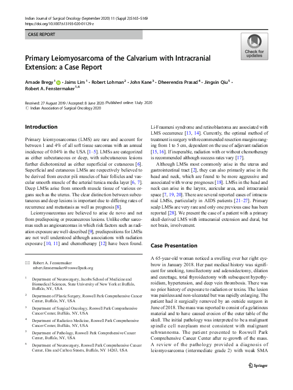 (PDF) Primary Leiomyosarcoma of the Calvarium with Intracranial ...