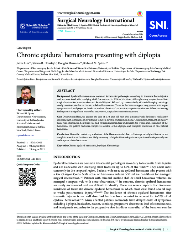 (PDF) Chronic epidural hematoma presenting with diplopia