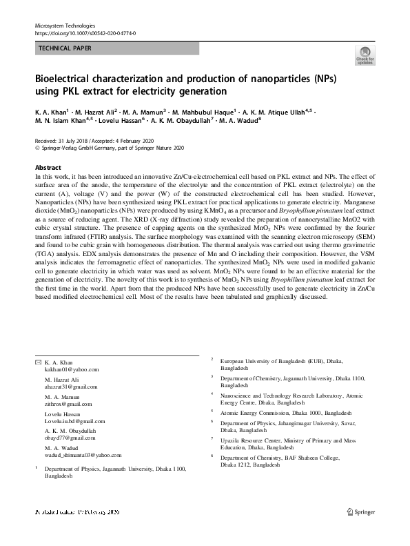 (PDF) Bioelectrical characterization and production of nanoparticles ...
