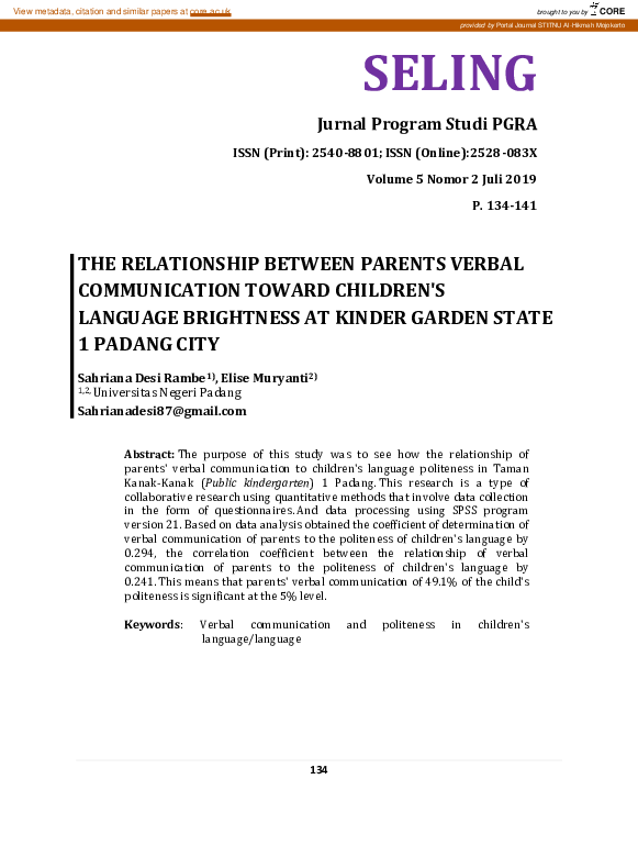 (PDF) The Relationship Between Parents Verbal Communication Toward Children's Language ...