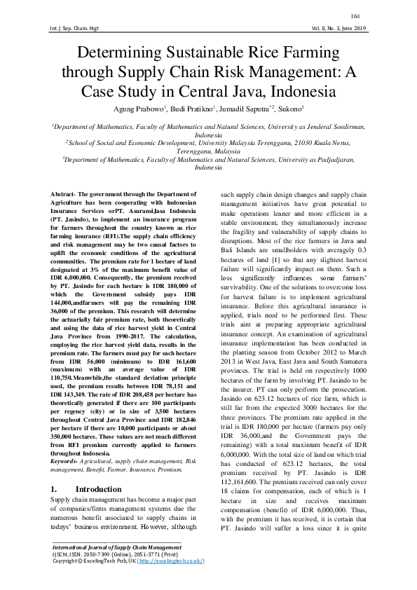 (PDF) Determining Sustainable Rice Farming through Supply Chain Risk ...