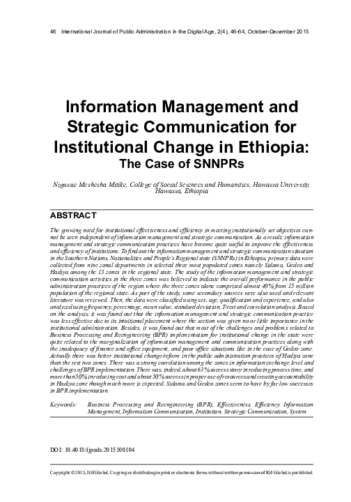 (PDF) Information Management and Strategic Communication for Institutional Change in Ethiopia