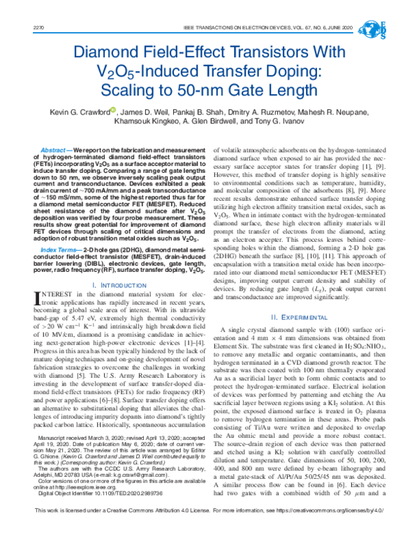 (PDF) Diamond Field-Effect Transistors With V2O5-Induced Transfer ...