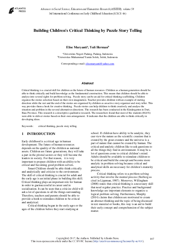 (PDF) Building Children's Critical Thinking by Puzzle Story Telling