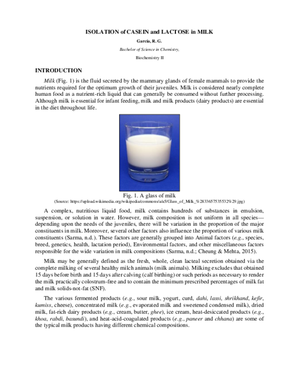 (PDF) ISOLATION of CASEIN and LACTOSE in MILK