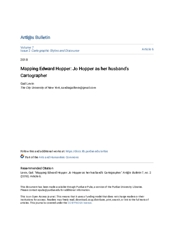(PDF) Mapping Edward Hopper: Jo Hopper as her husband’s Cartographer