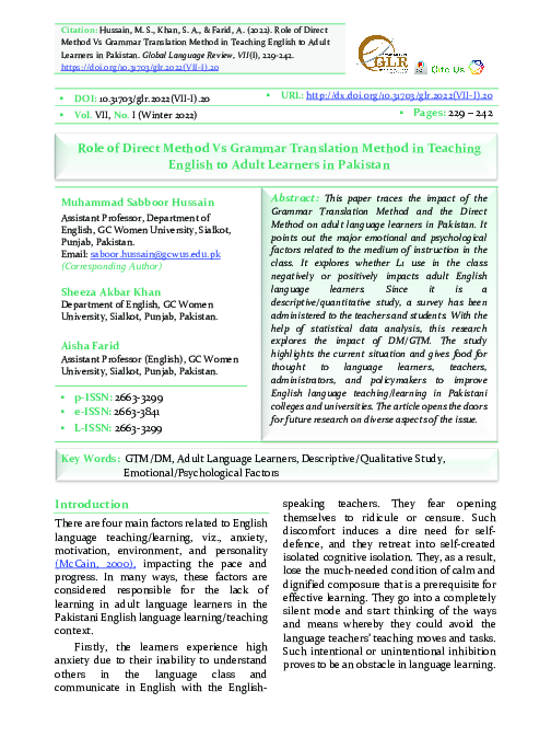 (PDF) Role of Direct Method Vs Grammar Translation Method in Teaching ...