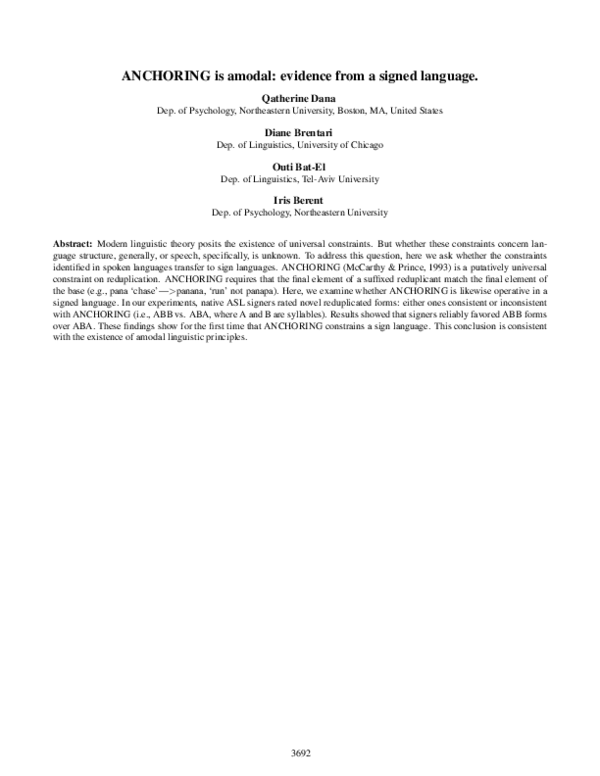 (PDF) ANCHORING is amodal: Evidence from a signed language