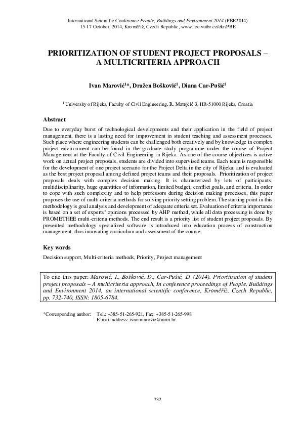 (PDF) Prioritization of Student Project Proposals - a Multicriteria Approach | Ivan Marovic ...