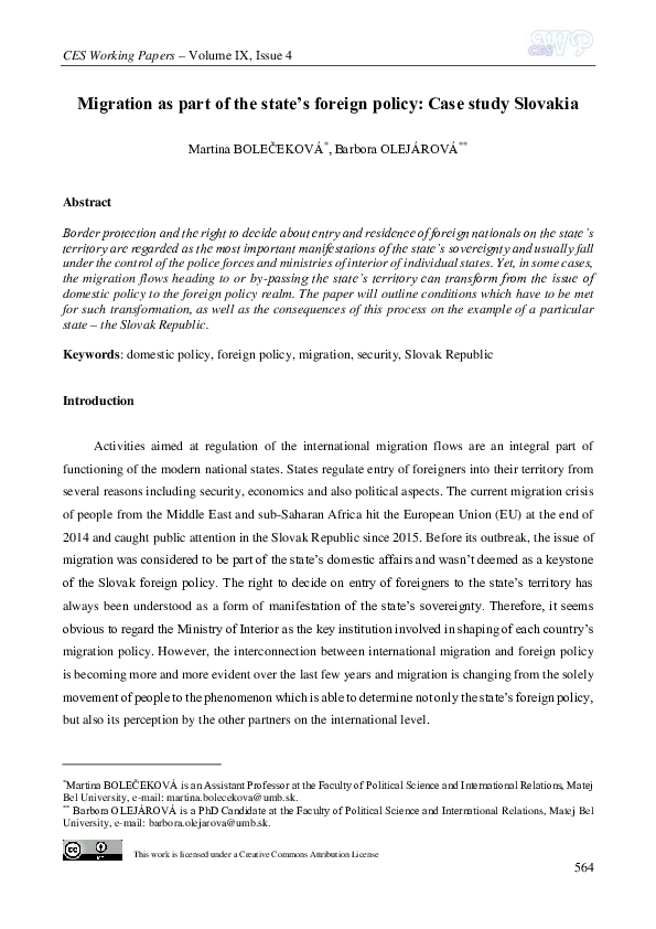 (PDF) Migration as part of the state’s foreign policy: Case study Slovakia