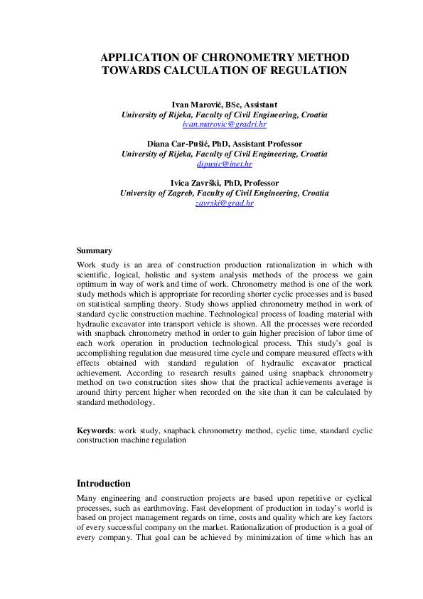 (PDF) Application of Chronometry Method Towards Calculation of Regulation
