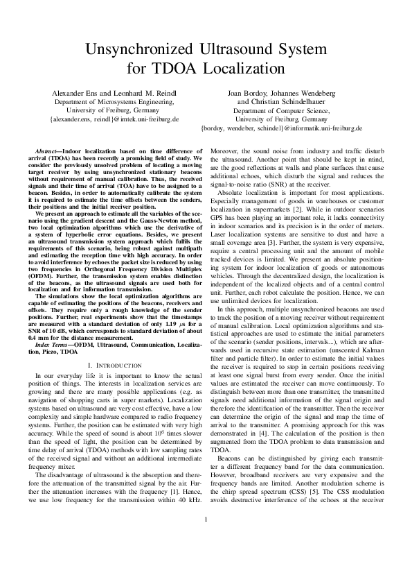 (PDF) Unsynchronized ultrasound system for TDOA localization
