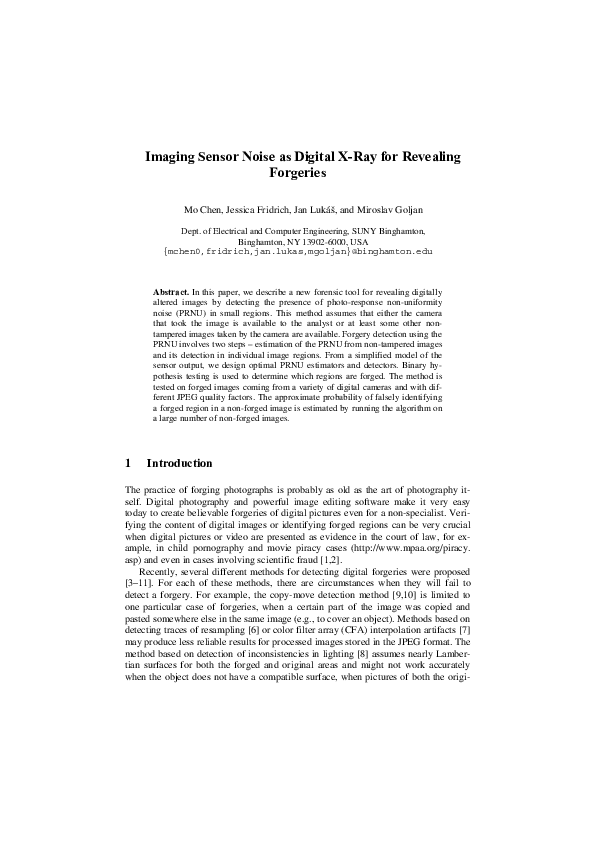 (PDF) Imaging Sensor Noise as Digital X-Ray for Revealing Forgeries