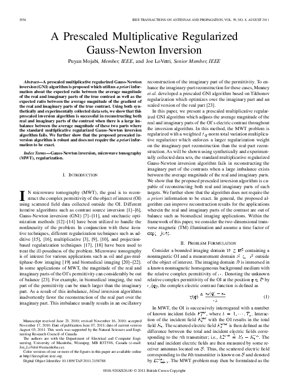 Pdf A Prescaled Multiplicative Regularized Gauss Newton Inversion 
