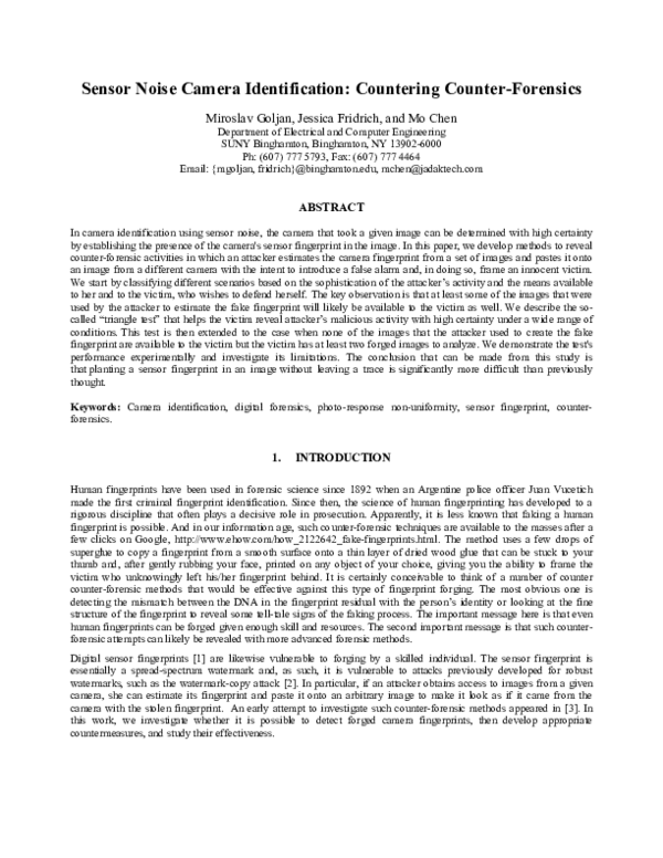 (PDF) Sensor noise camera identification: countering counter-forensics