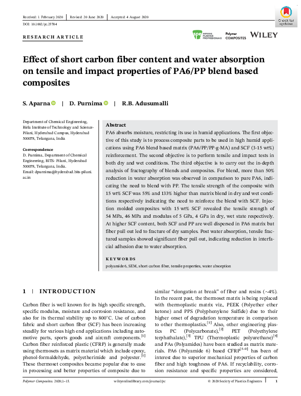(PDF) Effect of short carbon fiber content and water absorption on ...
