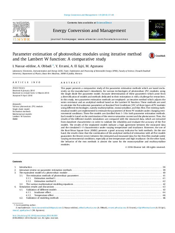 (PDF) Parameter estimation of photovoltaic modules using iterative ...