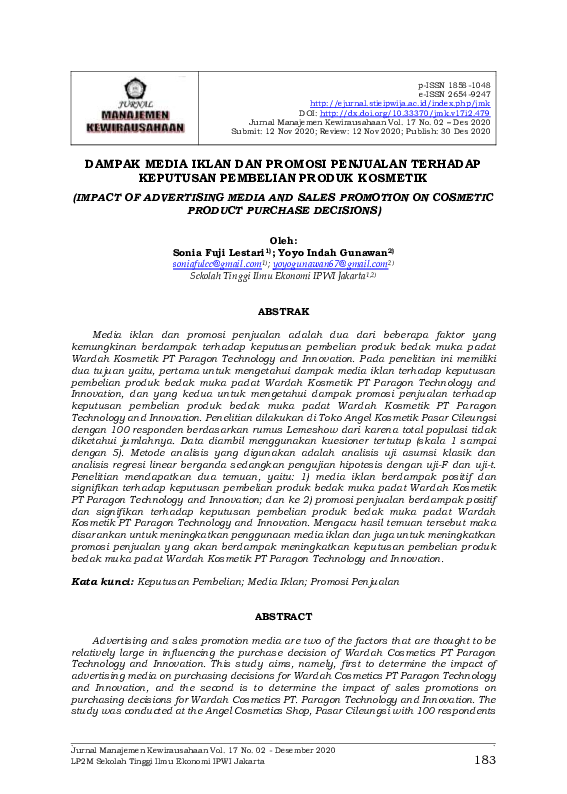 (PDF) DAMPAK MEDIA IKLAN DAN PROMOSI PENJUALAN TERHADAP KEPUTUSAN ... (PDF) DAMPAK MEDIA IKLAN DAN PROMOSI PENJUALAN TERHADAP KEPUTUSAN ...