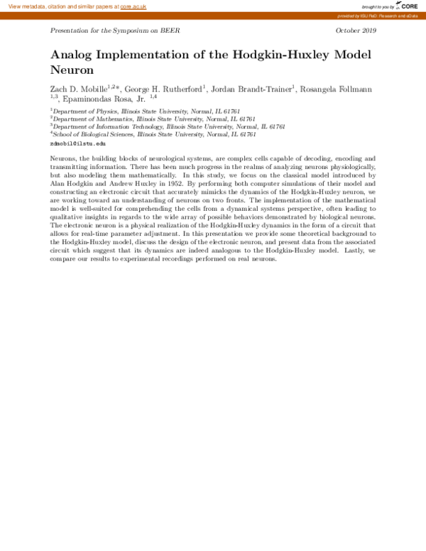 (PDF) Analog Implementation of the Hodgkin-Huxley Model Neuron