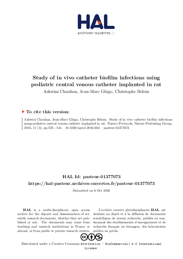 (PDF) Study of in vivo catheter biofilm infections using pediatric ...