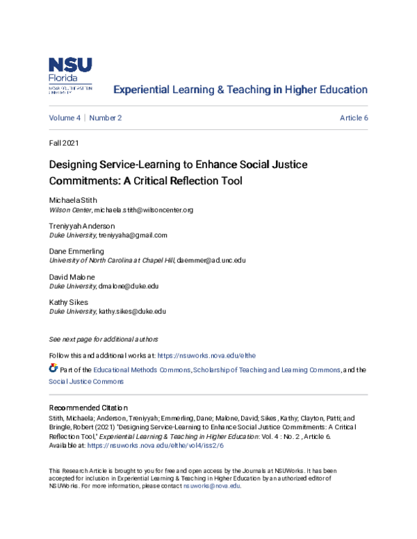 (PDF) Designing Service-Learning to Enhance Social Justice Commitments ...