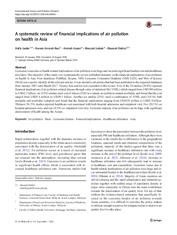 (PDF) A systematic review of financial implications of air pollution on ...