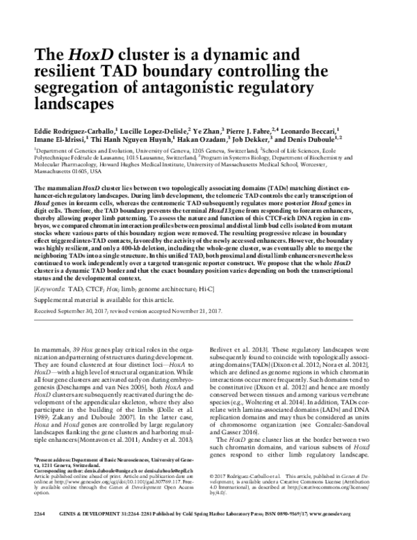 (PDF) Faculty Opinions recommendation of The HoxD cluster is a dynamic ...
