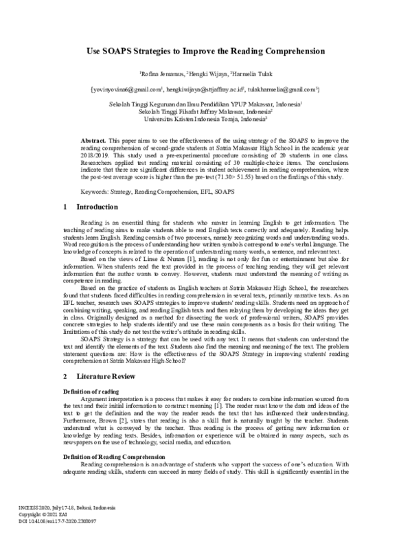 (PDF) Use SOAPS Strategies to Improve the Reading Comprehension