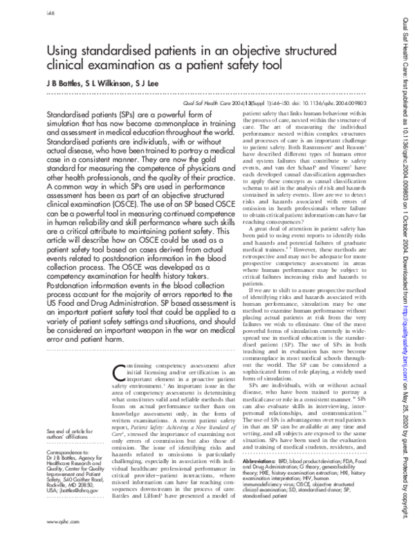 (PDF) Using standardised patients in an objective structured clinical ...