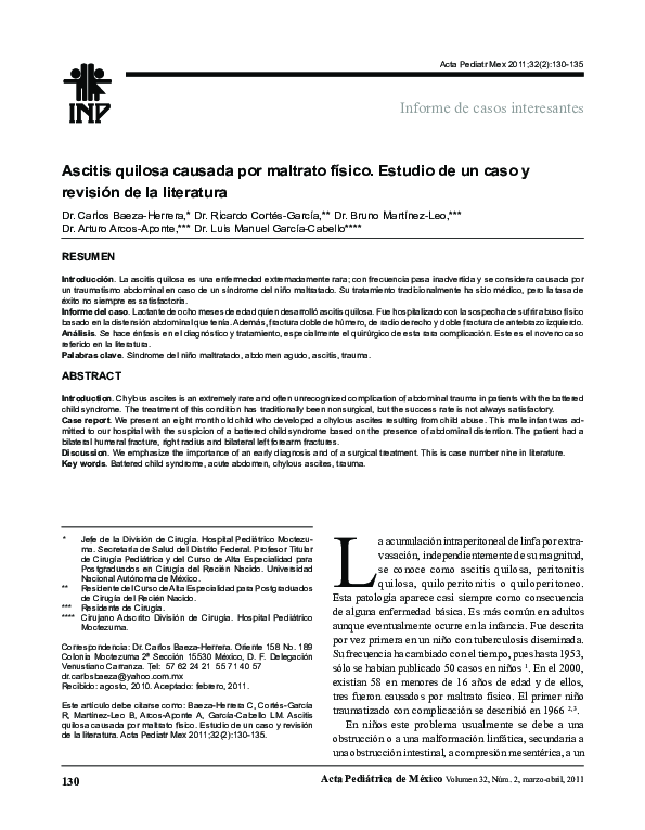 (PDF) Ascitis quilosa causada por maltrato físico. Estudio de un caso y ...