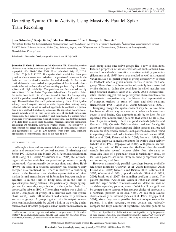 (PDF) Detecting Synfire Chain Activity Using Massively Parallel Spike Train Recording