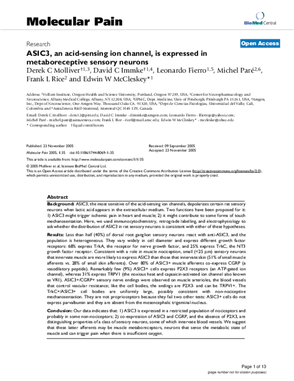 (PDF) ASIC3, an acid-sensing ion channel, is expressed in ...