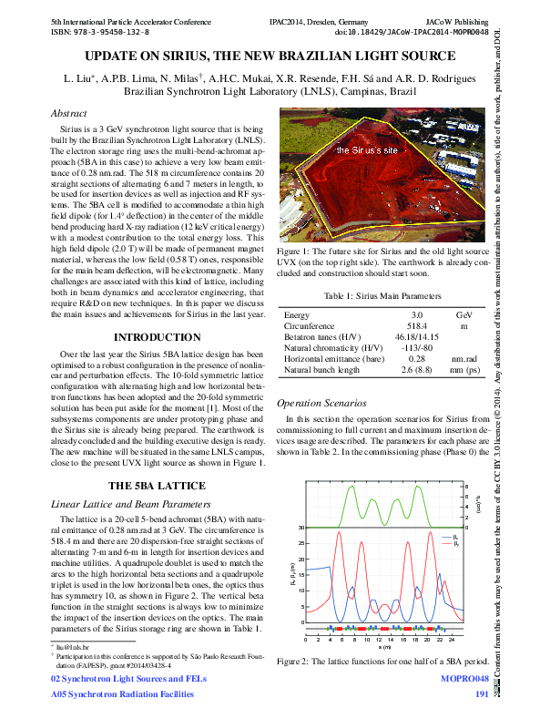 (PDF) Update on Sirius, the New Brazilian Synchrotron Light Source