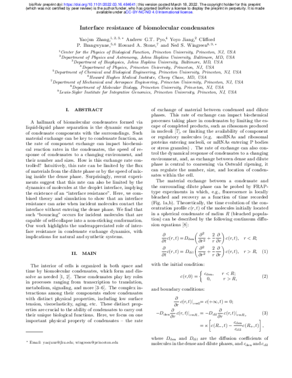 (PDF) Interface resistance of biomolecular condensates