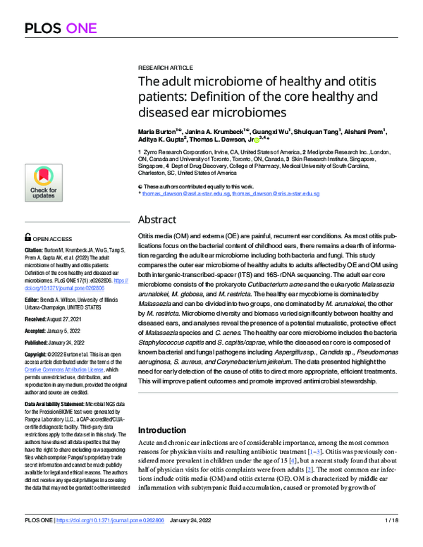 (PDF) The adult microbiome of healthy and otitis patients: Definition ...