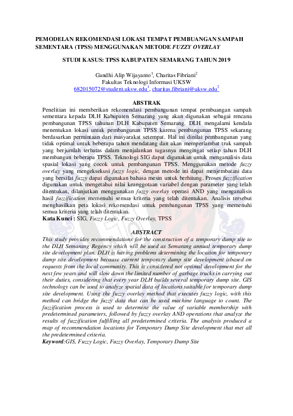 (PDF) Pemodelan Rekomendasi Lokasi Tempat Pembuangan Sampah Sementara (TPSS) Menggunakan Metode ...