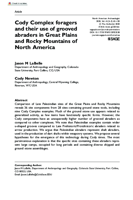 (PDF) Cody Complex foragers and their use of grooved abraders in Great ...
