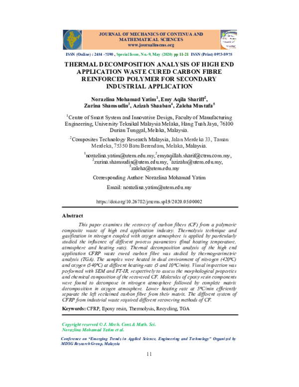 (PDF) Thermal Decomposition Analysis of High End Application Waste ...