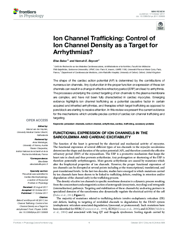 (PDF) Ion Channel Trafficking: Control of Ion Channel Density as a ...