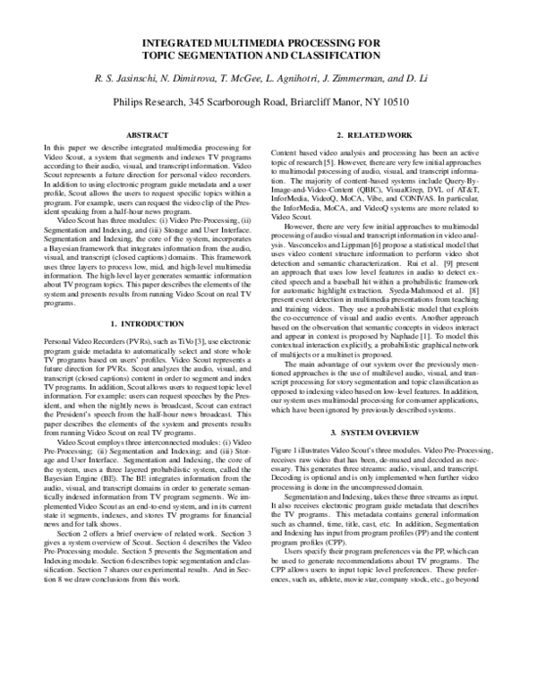(PDF) Integrated multimedia processing for topic segmentation and classification