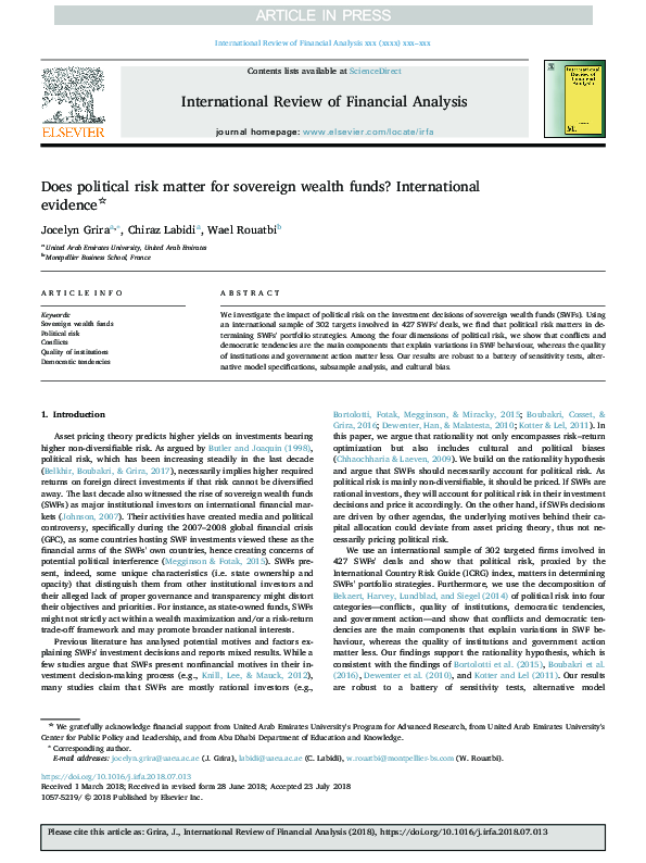 (PDF) Does political risk matter for sovereign wealth funds ...