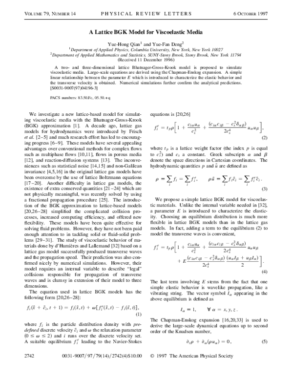 (PDF) Lattice BGK Model for Viscoelastic Media