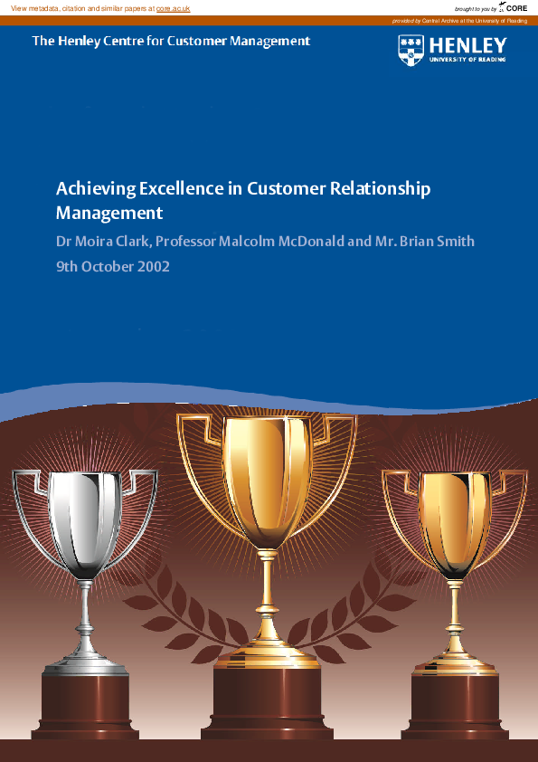 (PDF) Achieving excellence in customer relationship management