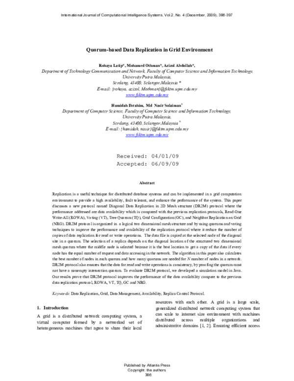(PDF) Quorum-based Data Replication in Grid Environment